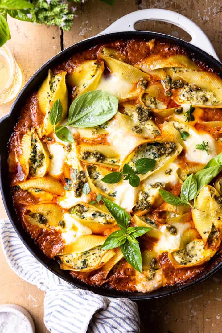Cheesy Pesto Ricotta Stuffed Shells with Vodka Sauce - Modern Farmhouse ...