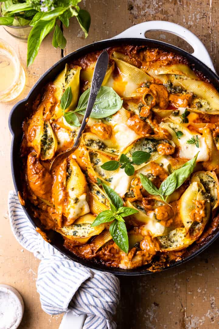 Cheesy Pesto Ricotta Stuffed Shells with Vodka Sauce - Modern Farmhouse ...